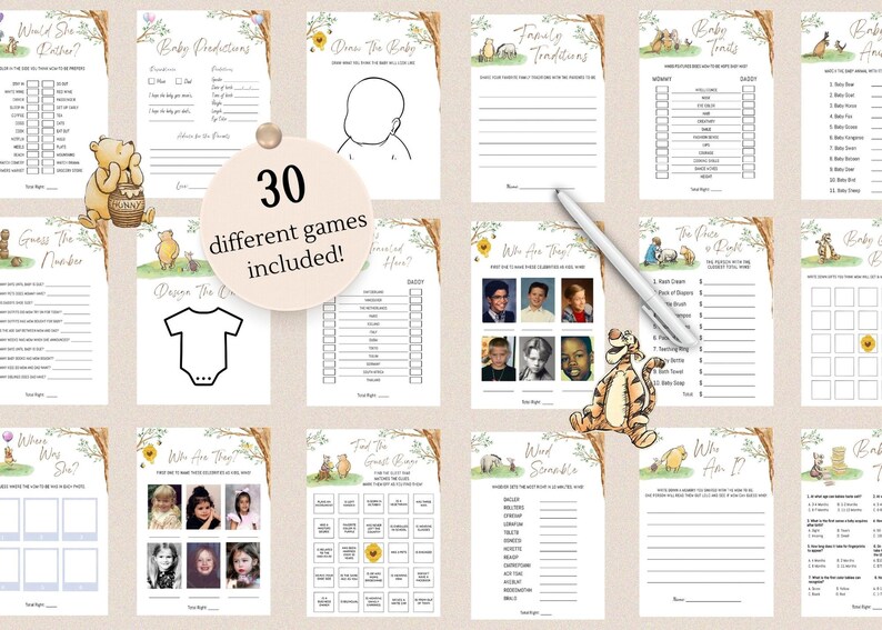 Pooh Bear Baby Shower Games Gender Neutral, Printable Baby Shower ...