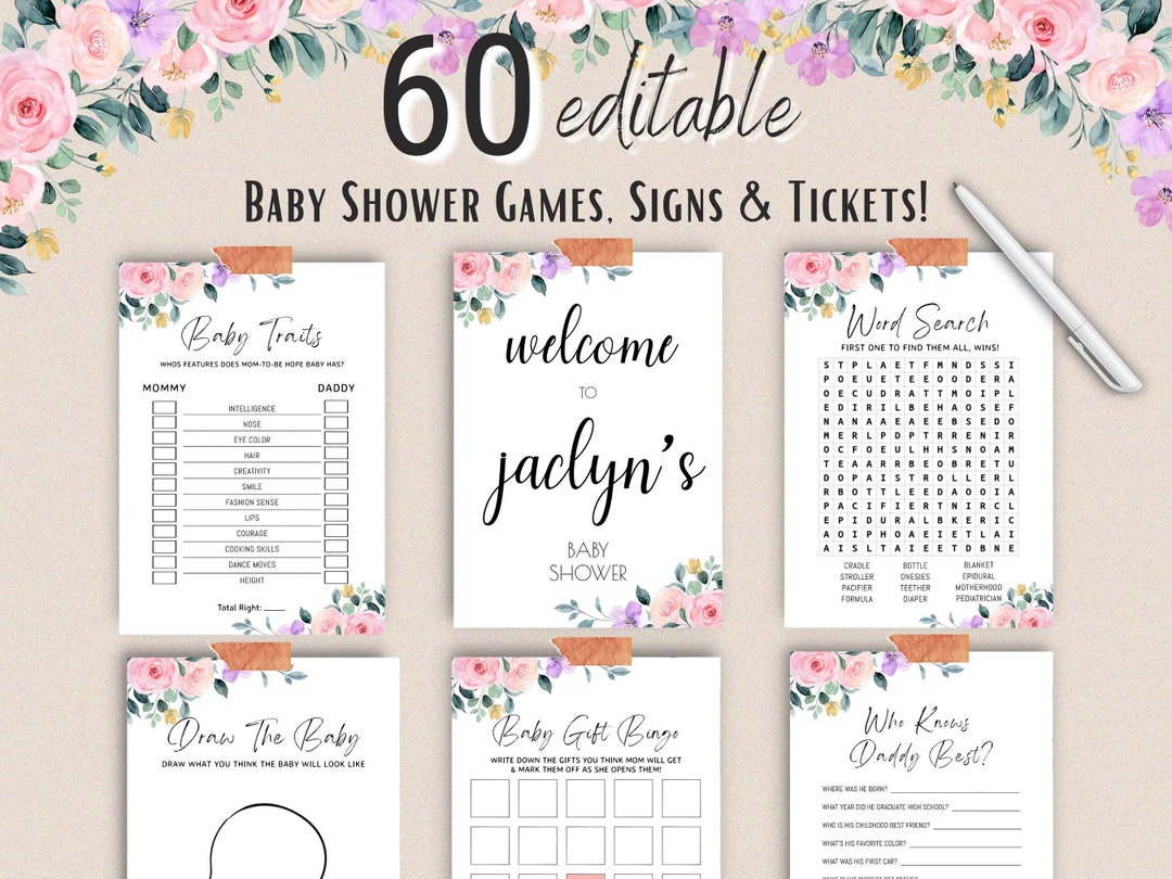 Baby Shower Games, Baby Shower Signs, Baby Shower Tickets Bundle ...