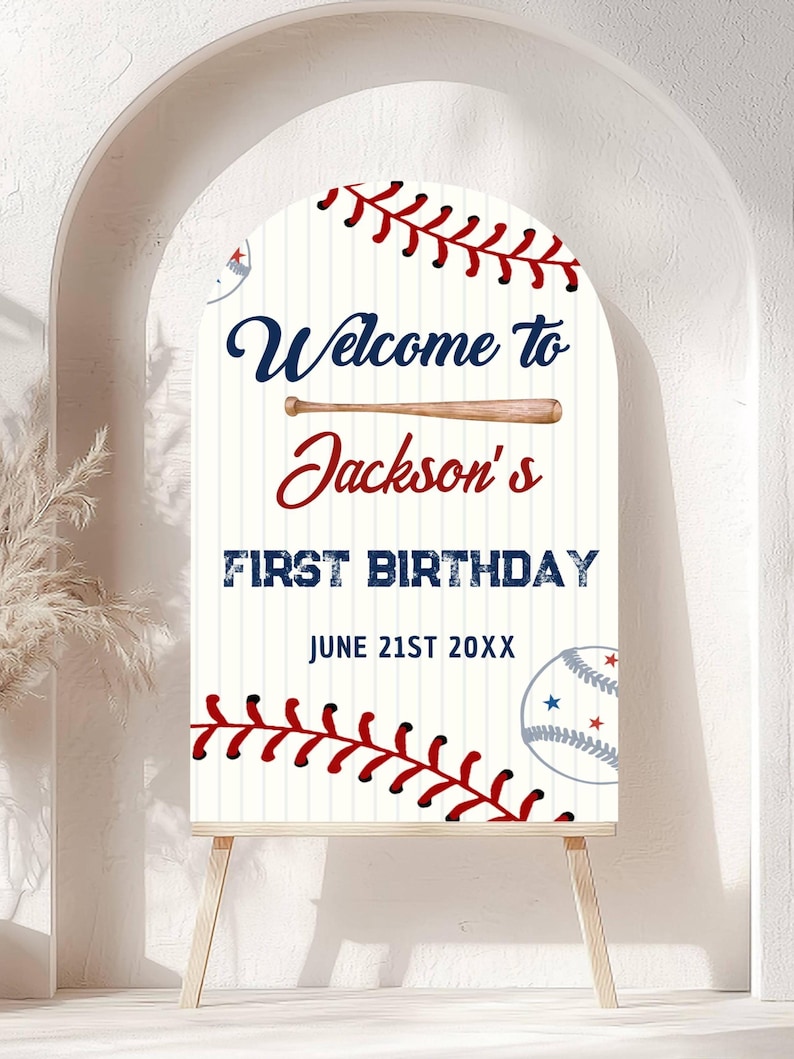 Printed Arch Baseball Rookie of the Year 1st Birthday Welcome Sign ...