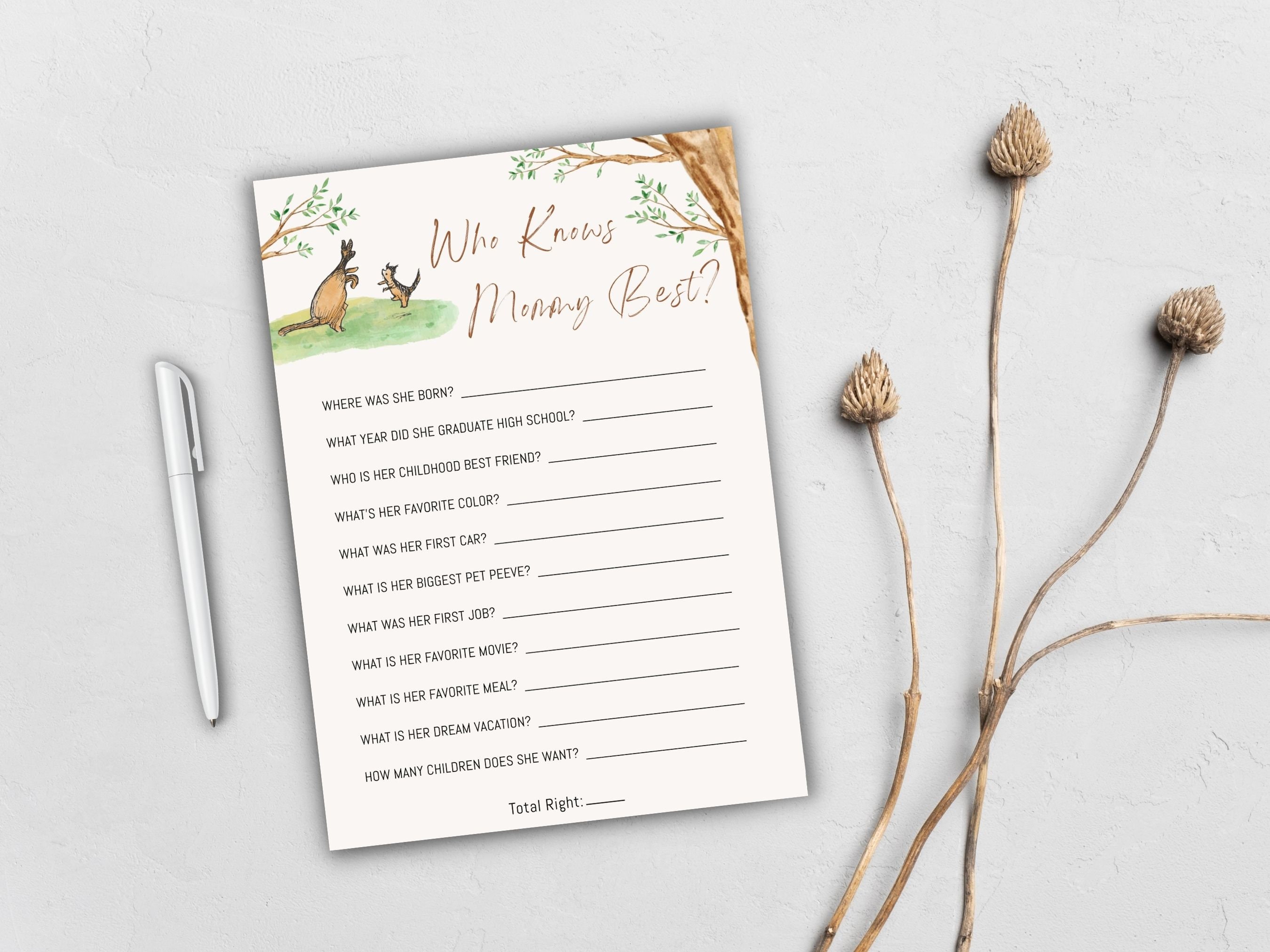 Pooh & Friends Baby Shower Who Knows Mommy Best Game, Baby Game ...