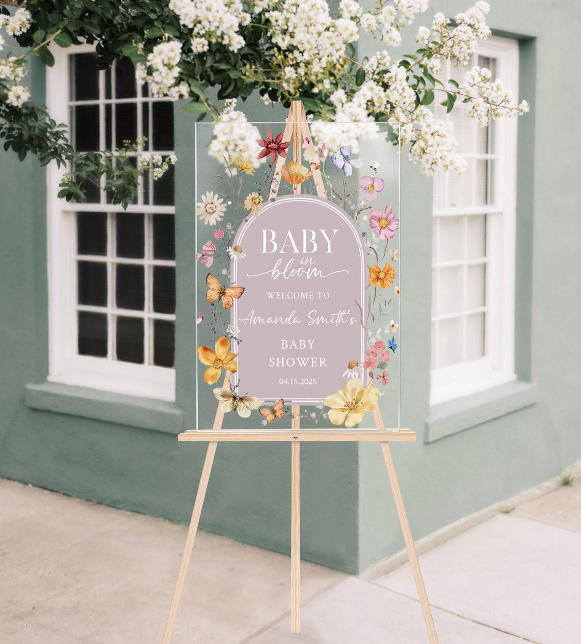 Baby in Bloom Acrylic Baby Shower Sign – Personalized Floral Welcome ...