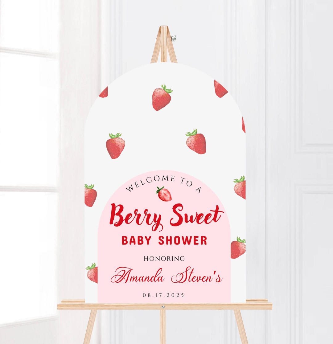 Printed Berry Sweet Baby Shower Foam Board Sign – Strawberry Theme ...