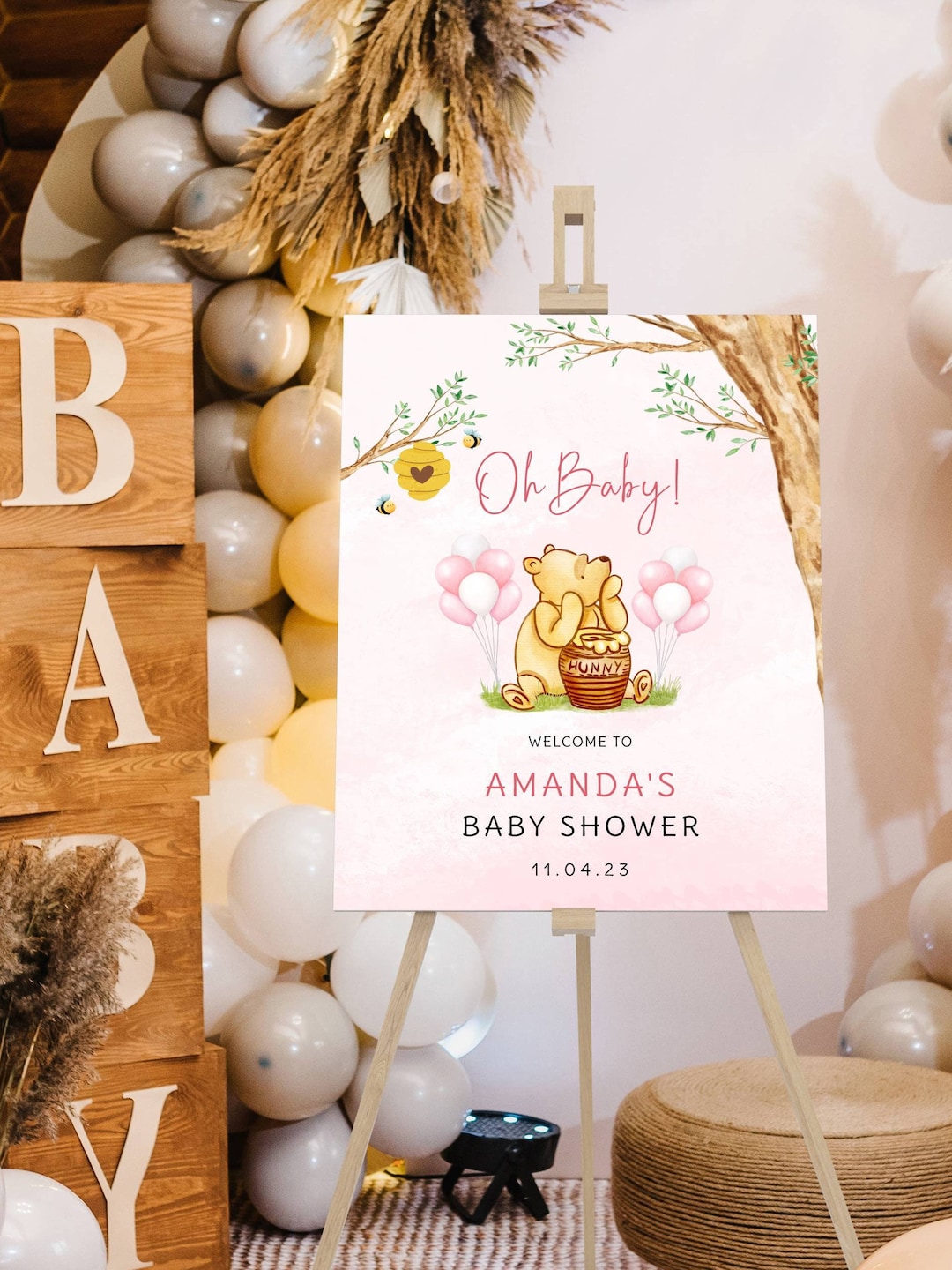 Printed Winnie the Pooh Baby Shower Welcome Sign, Pooh Baby Shower ...