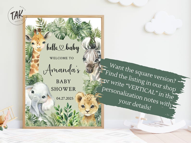 Printed Arch Jungle Theme Baby Shower Welcome Sign, Wildlife Baby ...