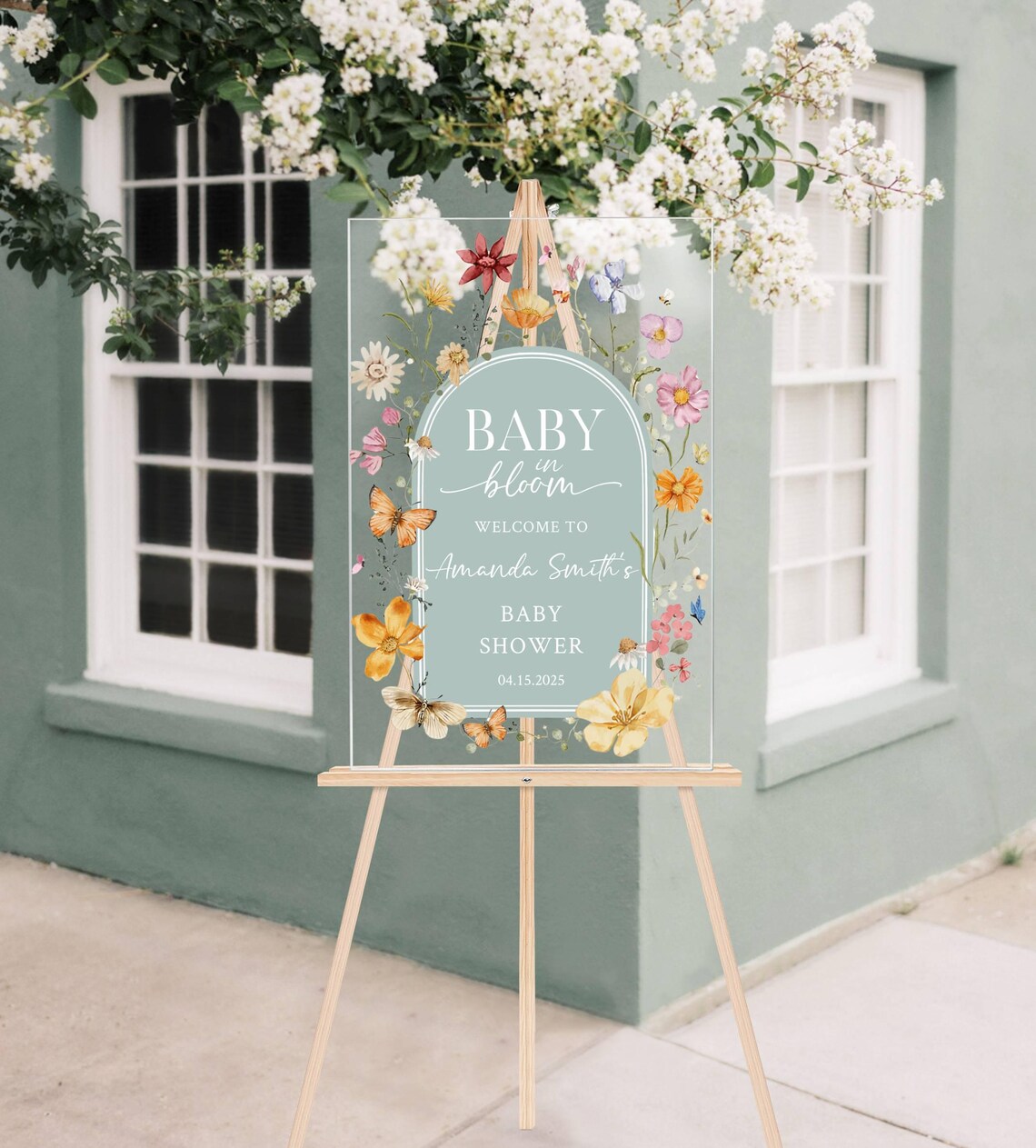 Baby in Bloom Acrylic Baby Shower Sign – Personalized Floral Welcome ...