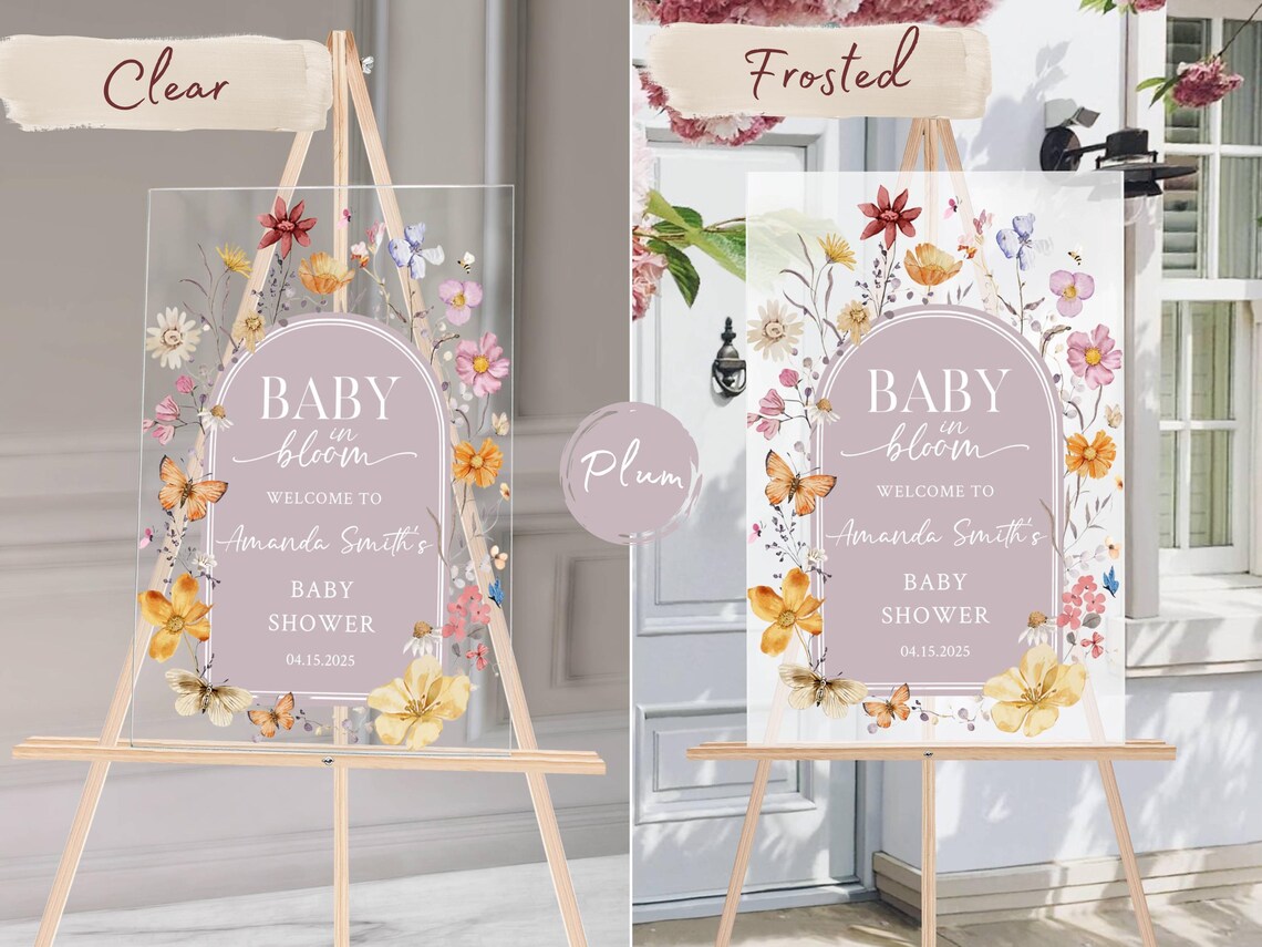 Baby in Bloom Acrylic Baby Shower Sign – Personalized Floral Welcome ...
