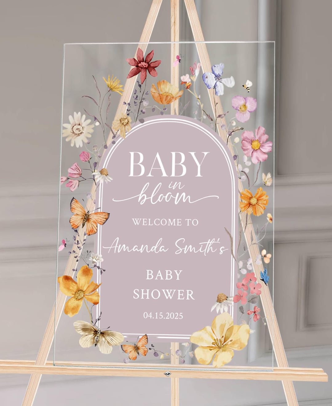 Baby in Bloom Acrylic Baby Shower Sign – Personalized Floral Welcome ...
