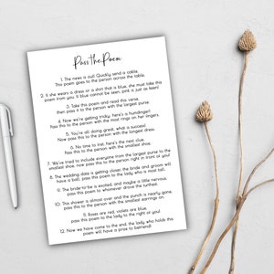 Minimalist Bridal Shower Pass the Poem Game, Bridal Shower Game ...