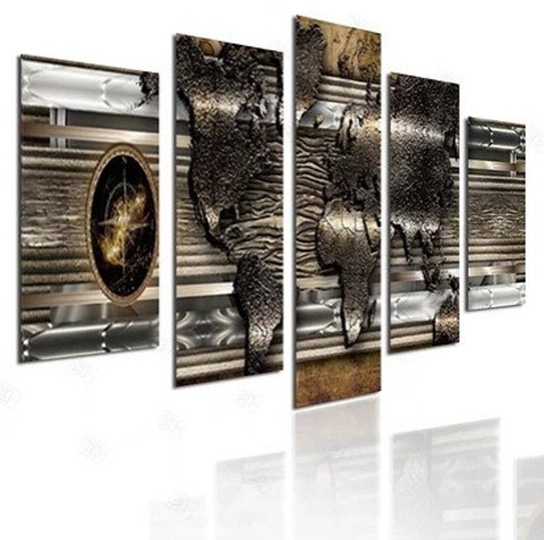 Map of World Modern Wall Canvas Painting 5 Panels World Map Posters ...