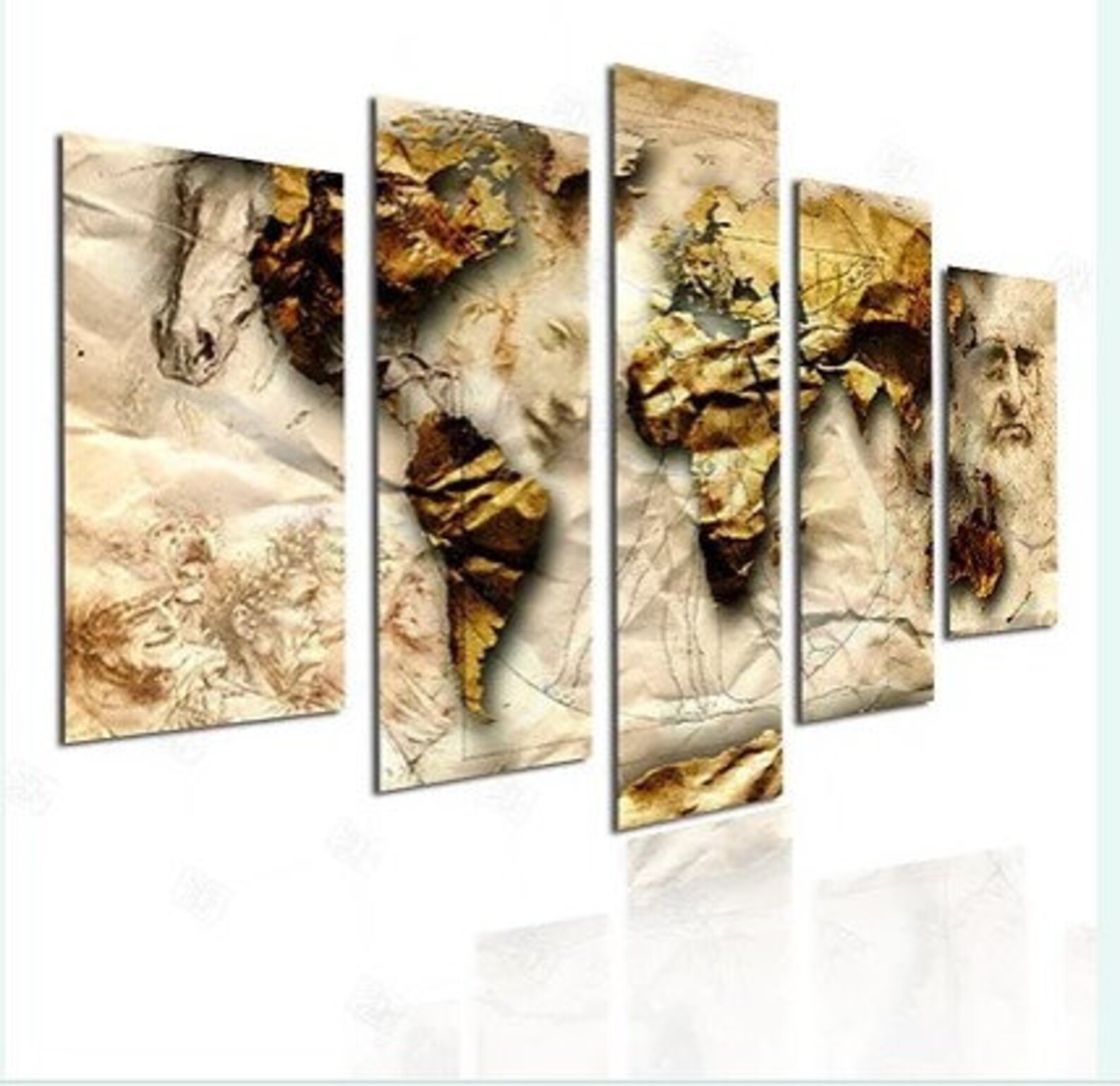Map of World Modern Wall Canvas Painting 5 Panels World Map Posters ...