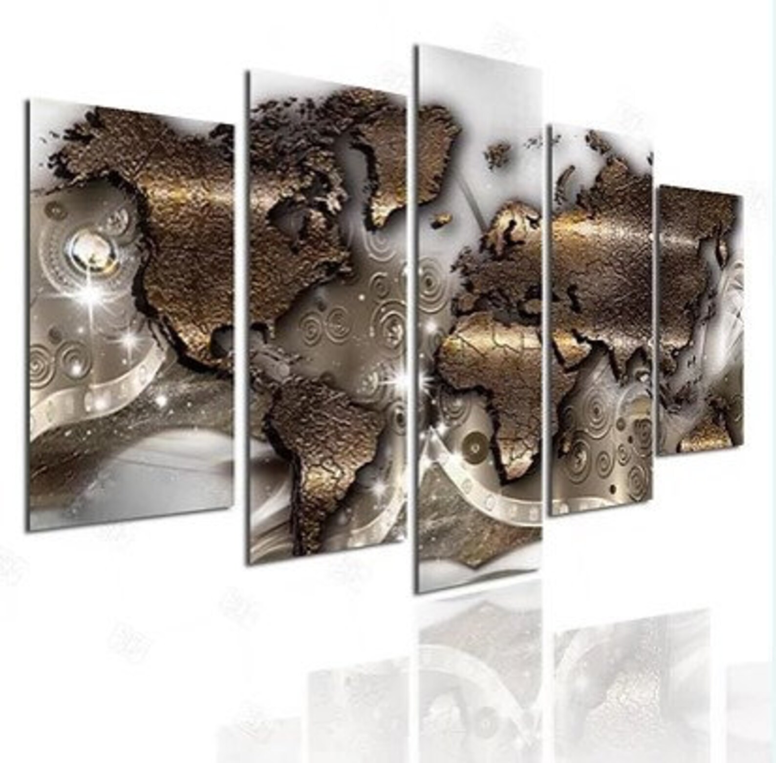 Map of World Modern Wall Canvas Painting 5 Panels World Map Posters ...