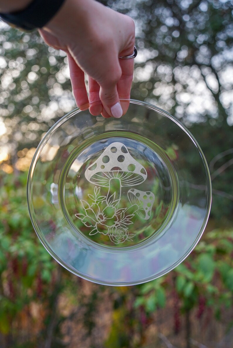 Etched Mushroom Plate Glass Reusable Mushroom Dinnerware Plate Picnic ...