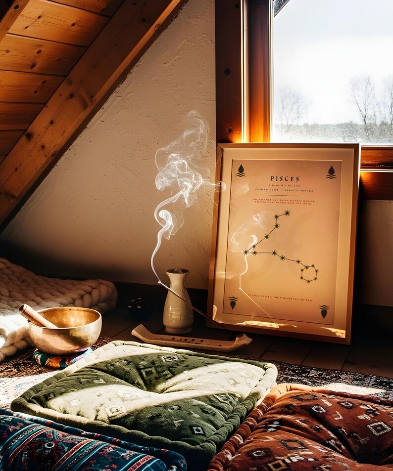 Pisces Zodiac Art | Hand-drawn Astrology Print | Dreamy Gothic Wall ...