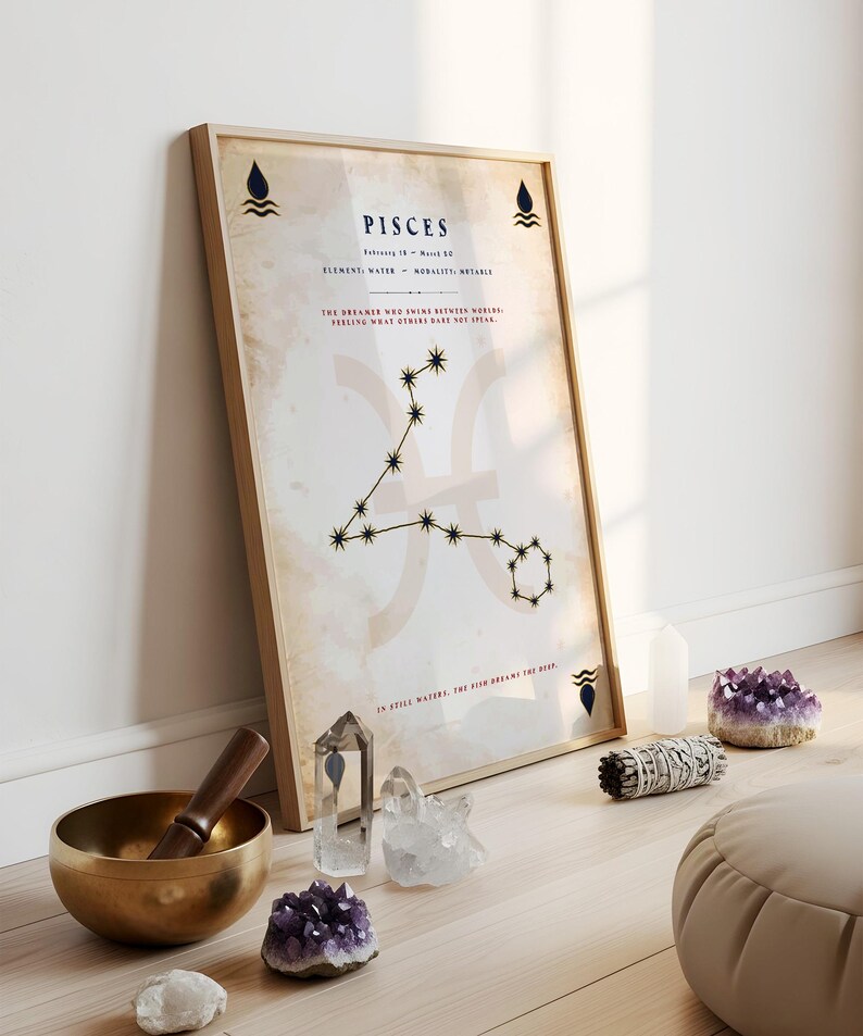 Pisces Zodiac Art | Hand-drawn Astrology Print | Dreamy Gothic Wall ...