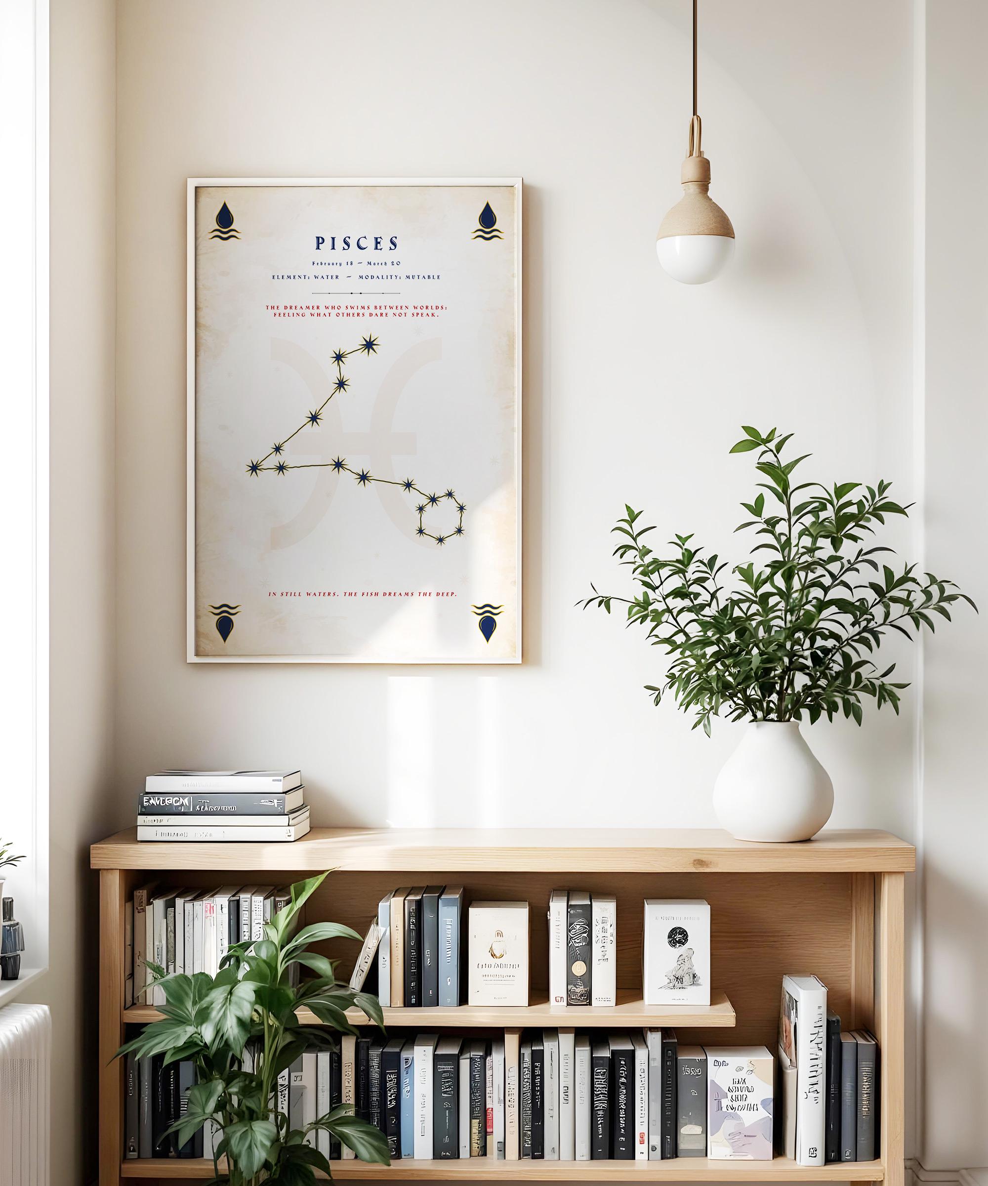 Pisces Zodiac Art | Hand-drawn Astrology Print | Dreamy Gothic Wall ...