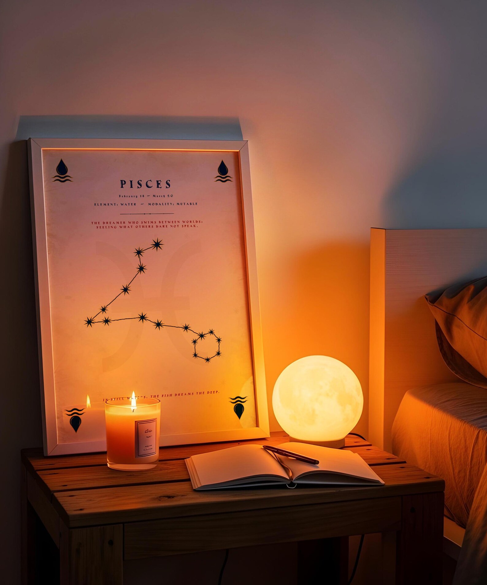 Pisces Zodiac Art | Hand-drawn Astrology Print | Dreamy Gothic Wall ...