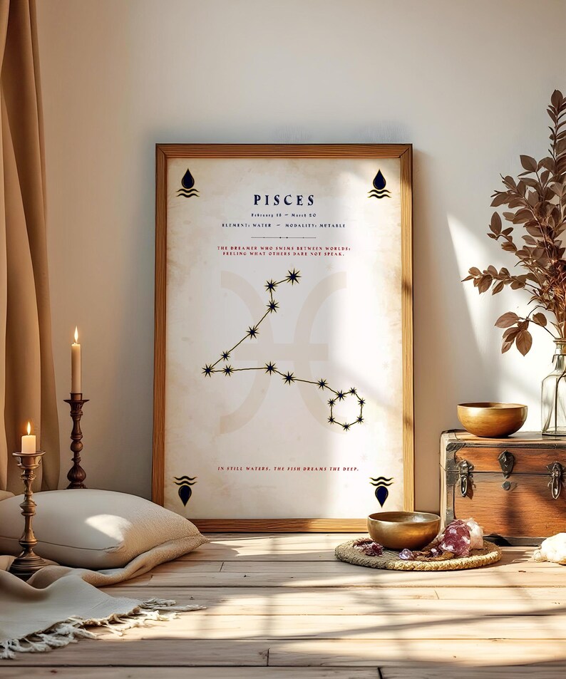 Pisces Zodiac Art | Hand-drawn Astrology Print | Dreamy Gothic Wall ...