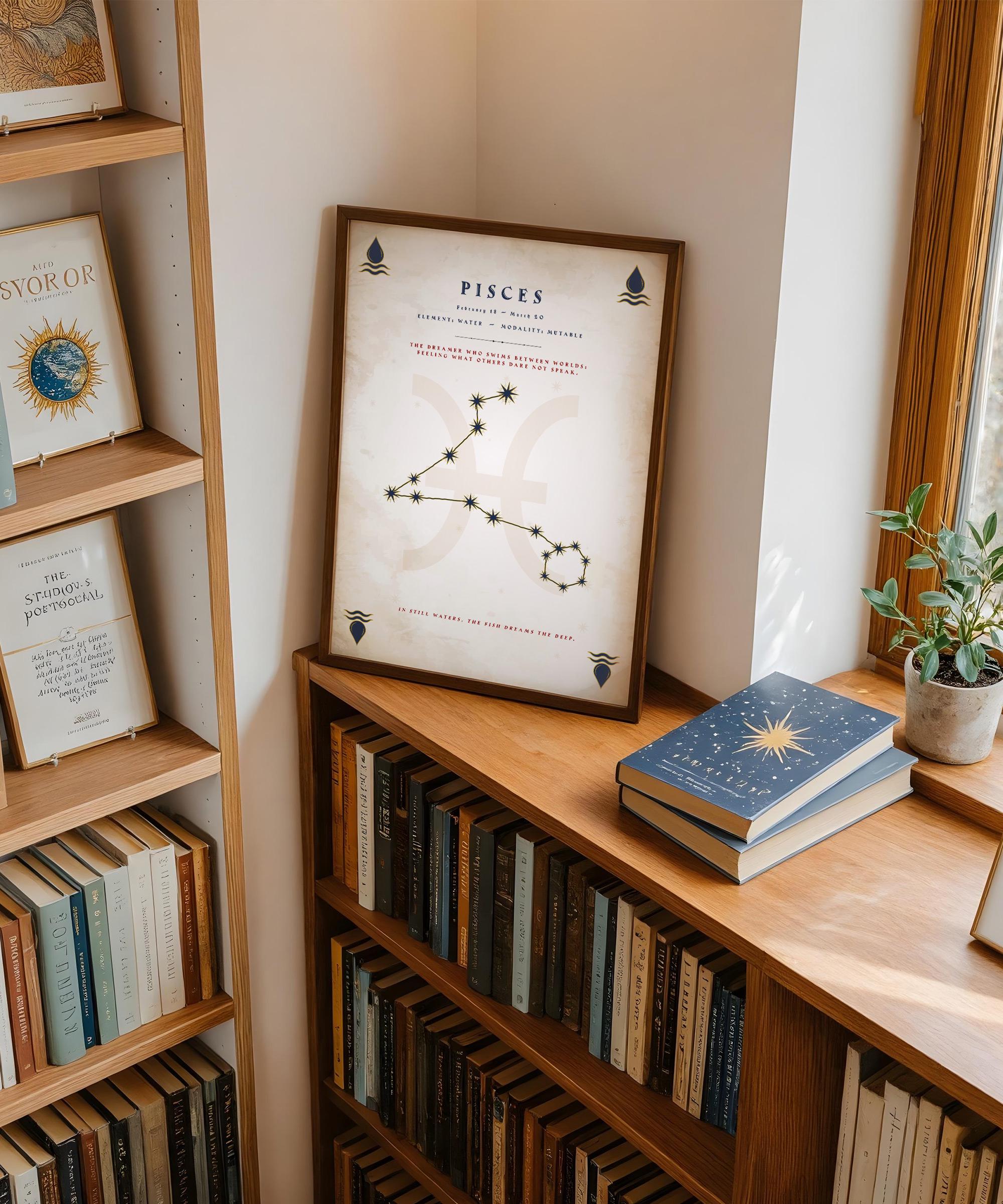 Pisces Zodiac Art | Hand-drawn Astrology Print | Dreamy Gothic Wall ...
