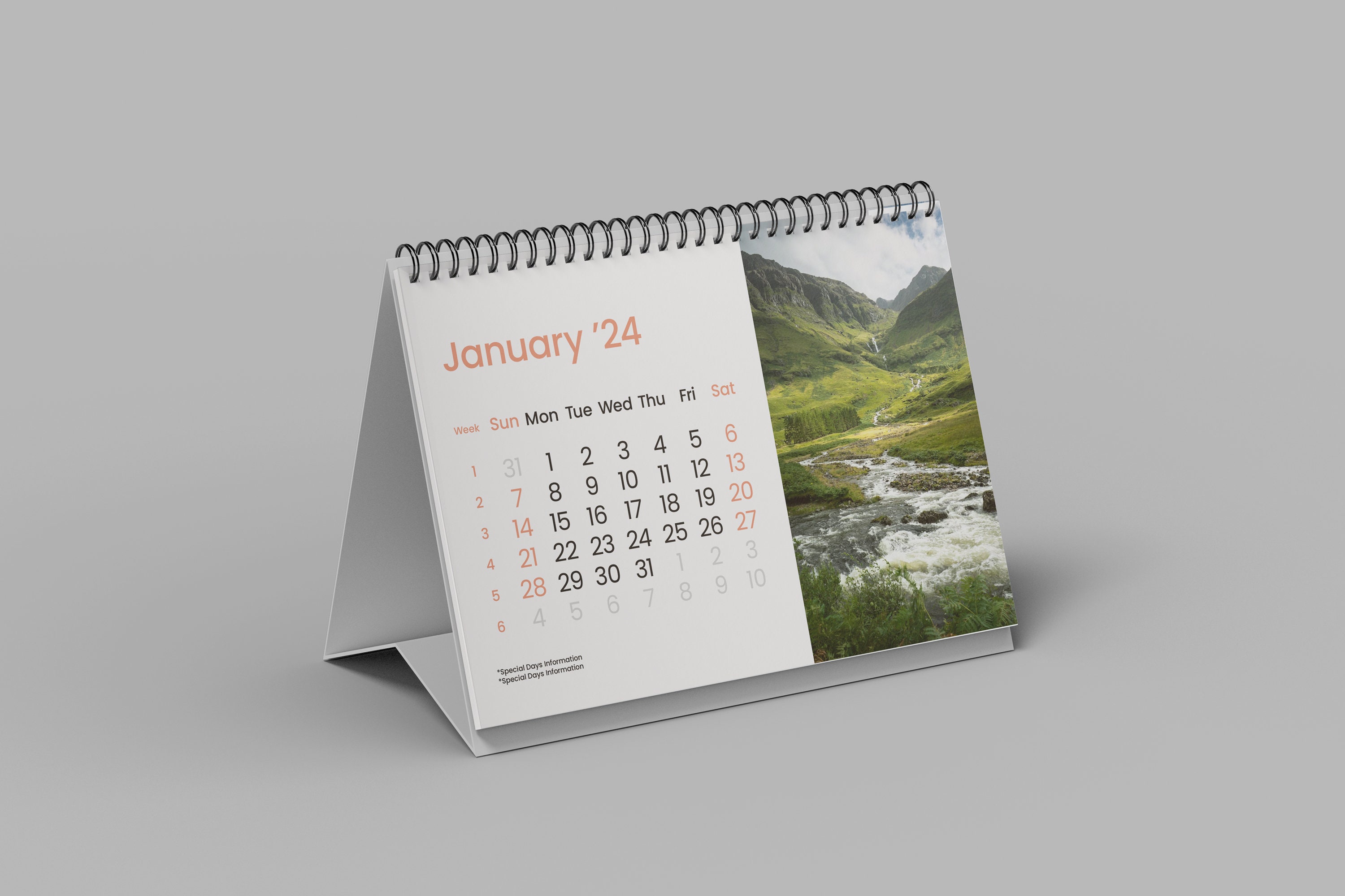 2024 Desk Calendar, Printable, Digital Download, Full Editable, A5 Size ...