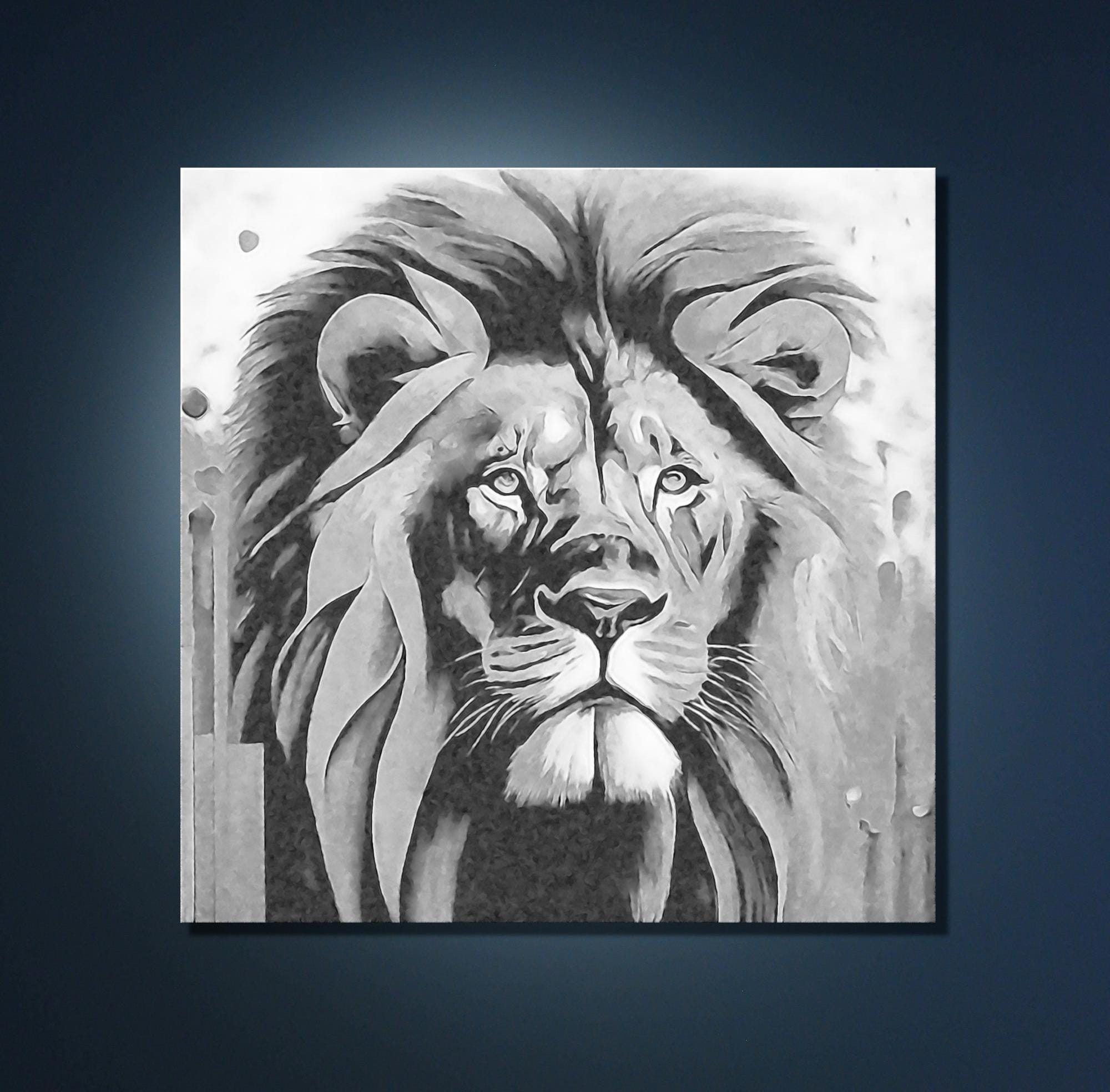 Majestic Male Lion Ink Wash Digital Print - Elegant Wildlife Art for ...
