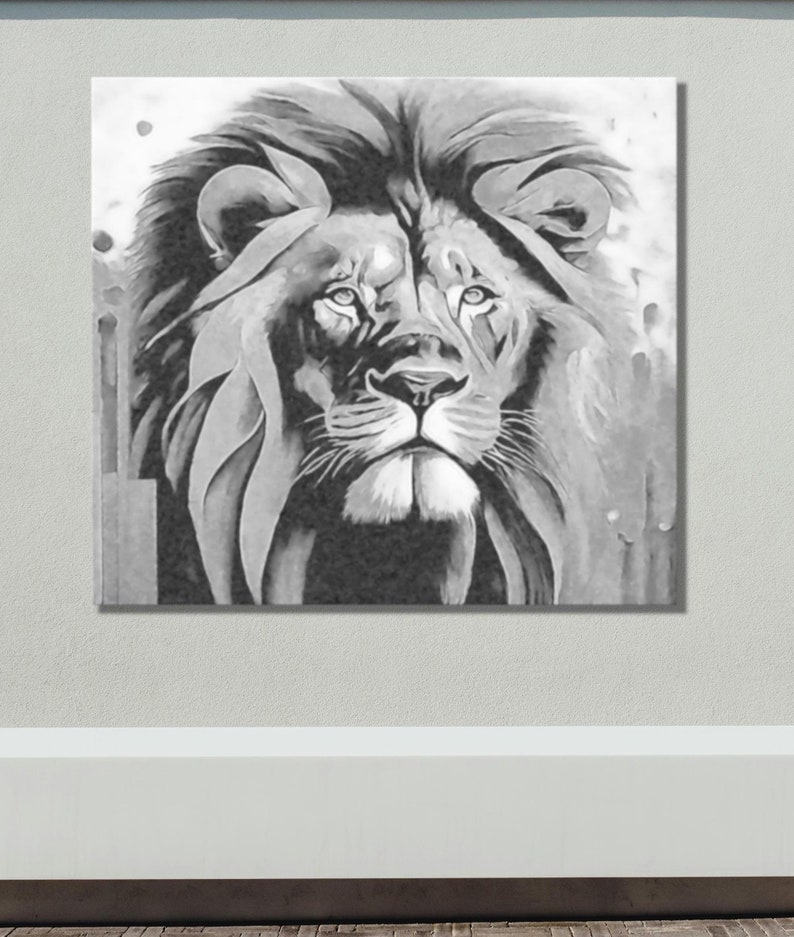 Majestic Male Lion Ink Wash Digital Print - Elegant Wildlife Art for ...