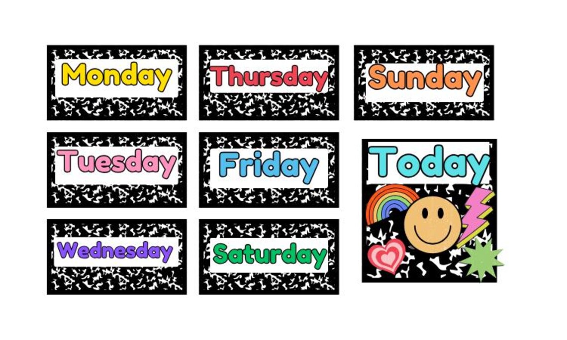 Printable Composition Notebook Style Calendar Pieces for Pocket Chart ...