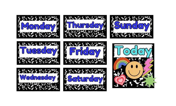 Printable Composition Notebook Style Calendar Pieces for Pocket Chart ...