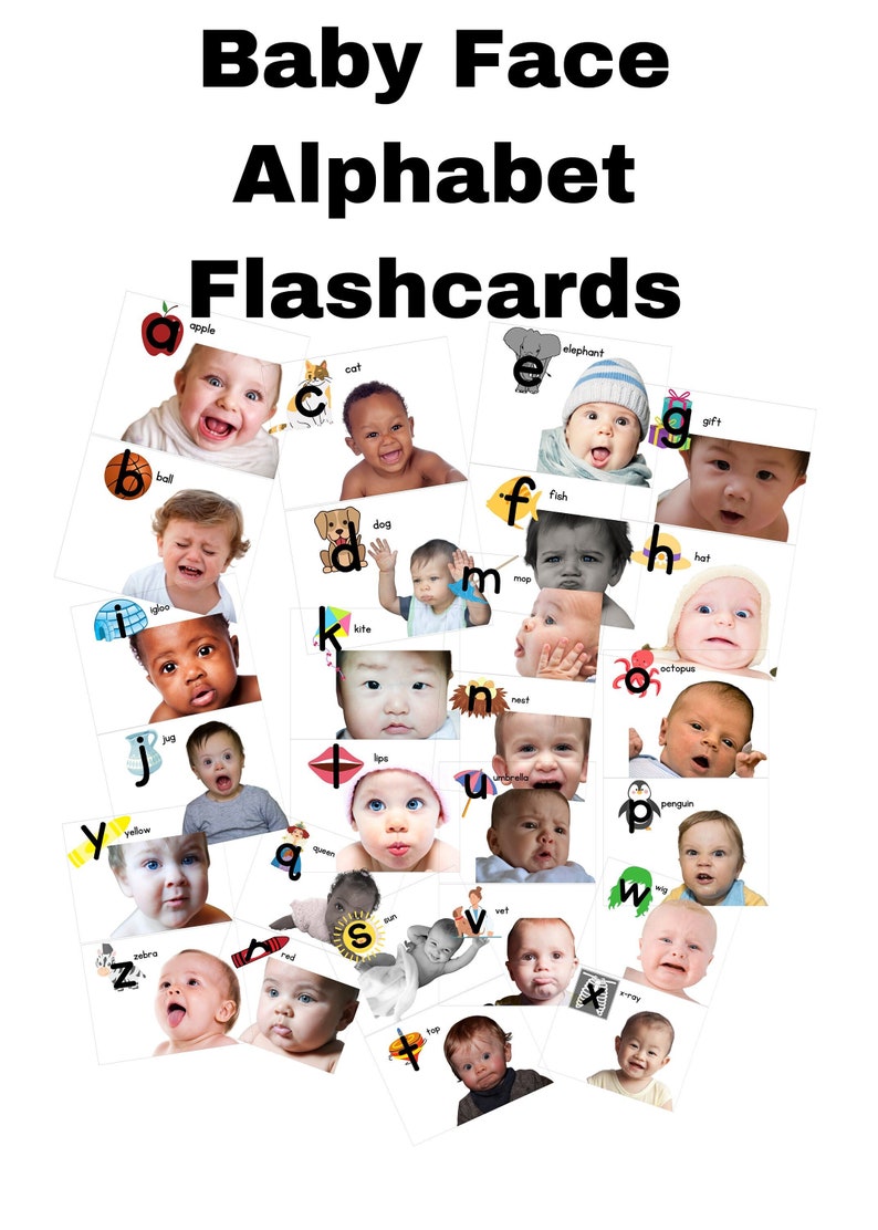 Alphabet Flashcards With Baby Faces-abc Learning Cards for Toddlers and ...