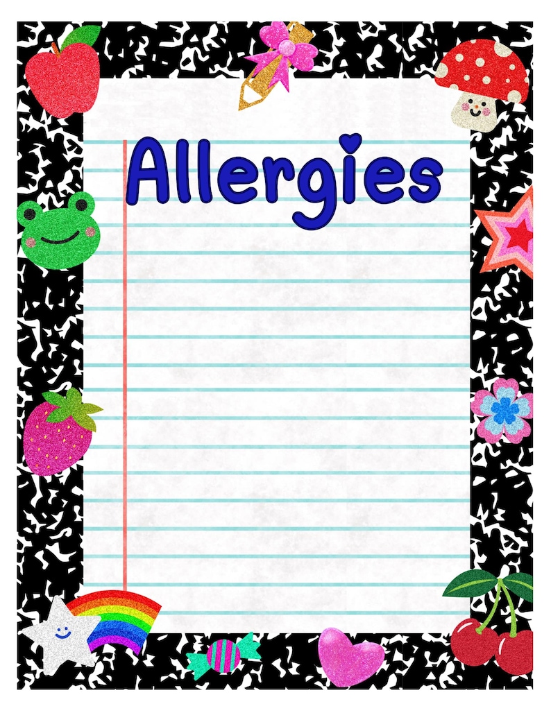 Allergy Alert Poster for Classroom Composition Notebook Theme - Etsy