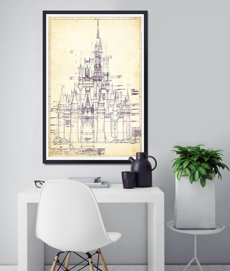 Vintage 1969 Disney World Castle Blueprint Poster - Etsy