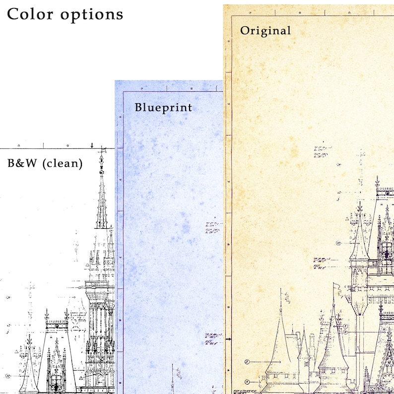 Vintage 1969 Disney World Castle Blueprint Poster - Etsy