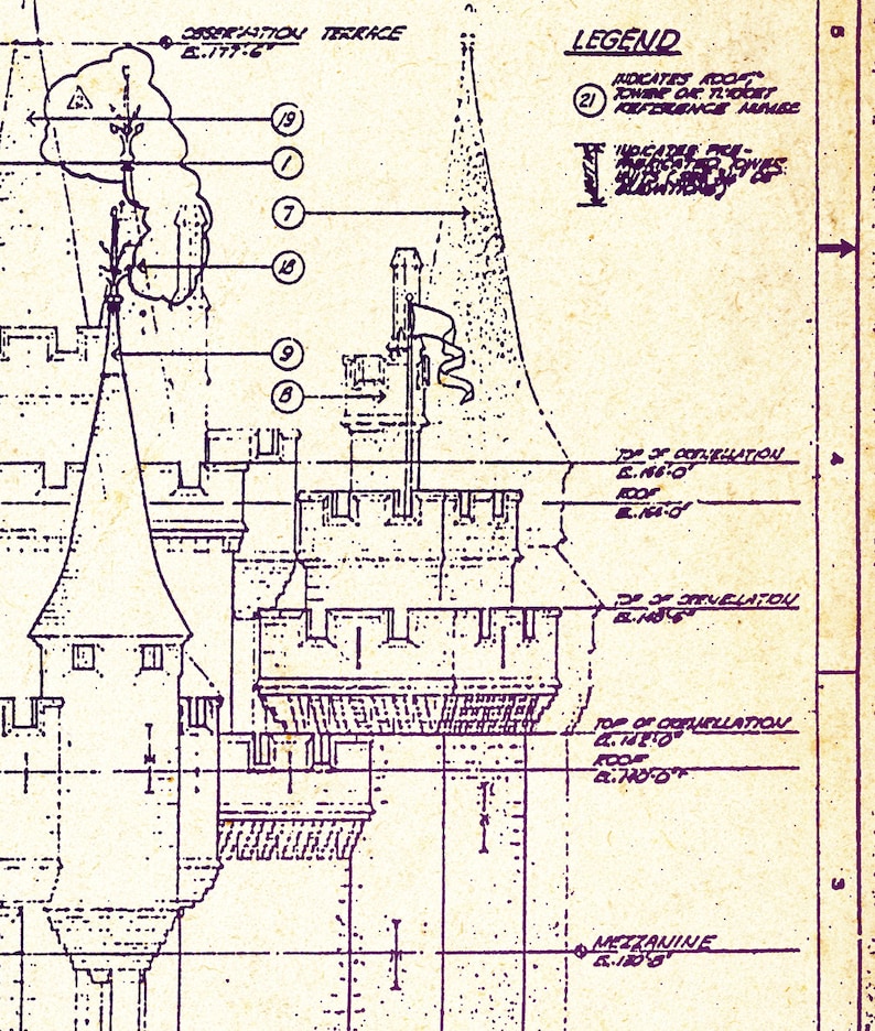 Vintage 1969 Disney World Castle Blueprint Poster - Etsy
