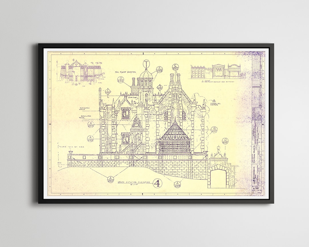 Haunted Mansion Blueprint POSTER! (up to 24" X 36") - Vintage - Ride ...