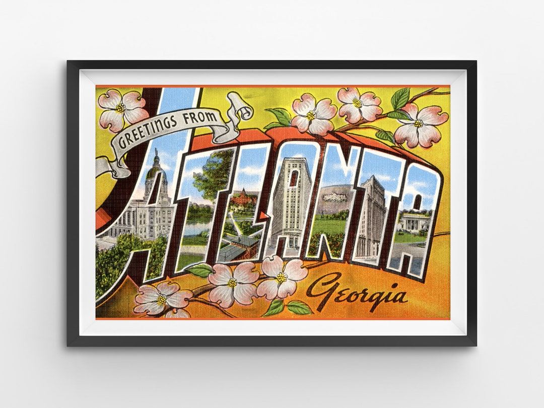 Vintage Atlanta Georgia Travel Poster: Large Letter Souvenir Art - Etsy