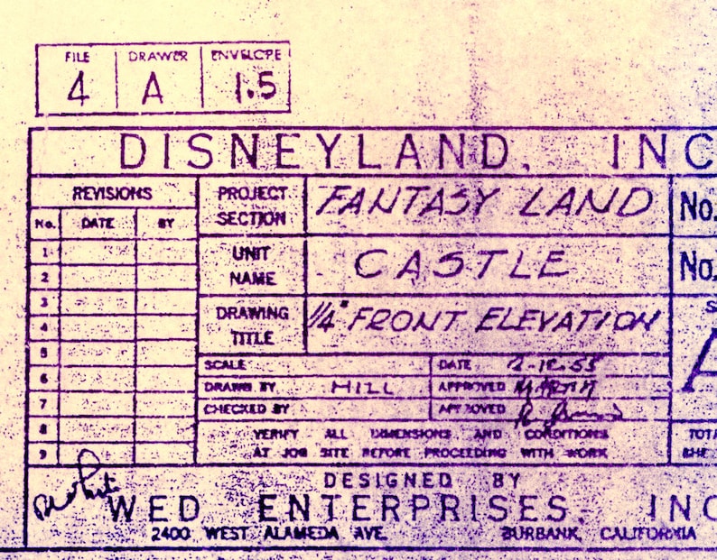 Disneyland Castle Blueprint Poster: 1955 Vintage Theme Park Art - Etsy