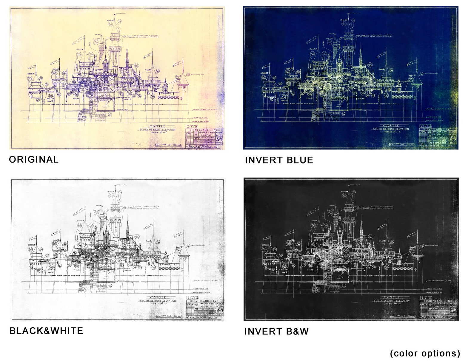 Disneyland Castle Blueprint Poster: 1955 Vintage Theme Park Art - Etsy