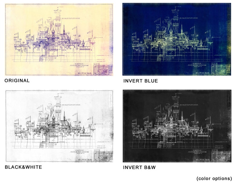 Disneyland Castle Blueprint Poster: 1955 Vintage Theme Park Art - Etsy