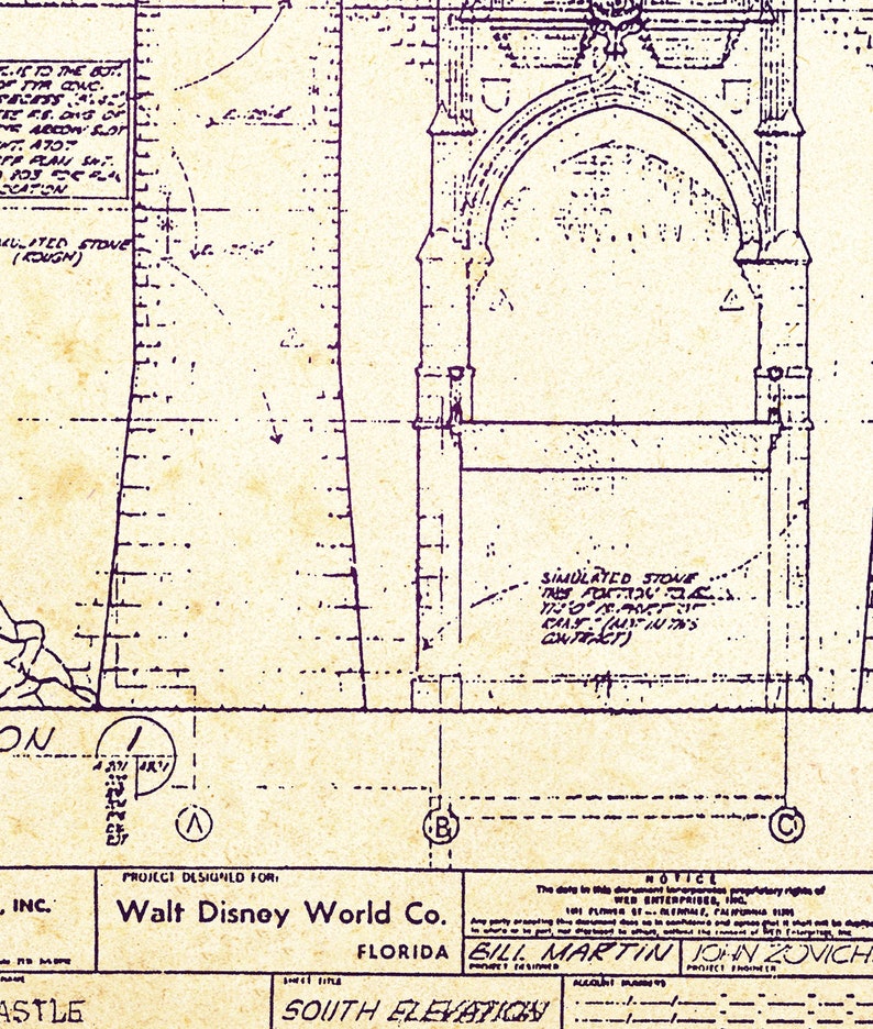 Vintage 1969 Disney World Castle Blueprint Poster - Etsy