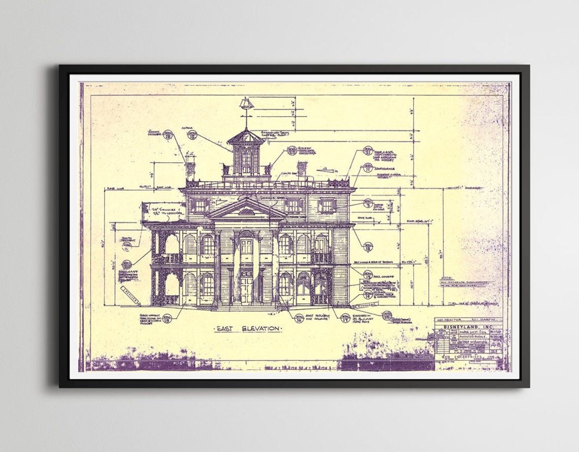 Vintage Haunted Mansion Blueprint POSTER up to 24 X - Etsy