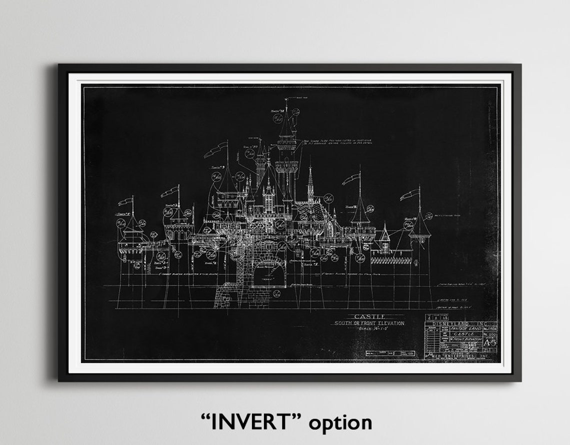 Disneyland Castle Blueprint Poster: 1955 Vintage Theme Park Art - Etsy