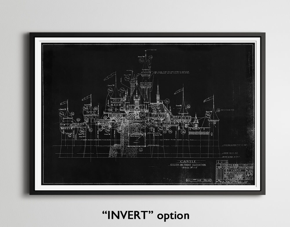 Disneyland Castle Blueprint Poster: 1955 Vintage Theme Park Art - Etsy
