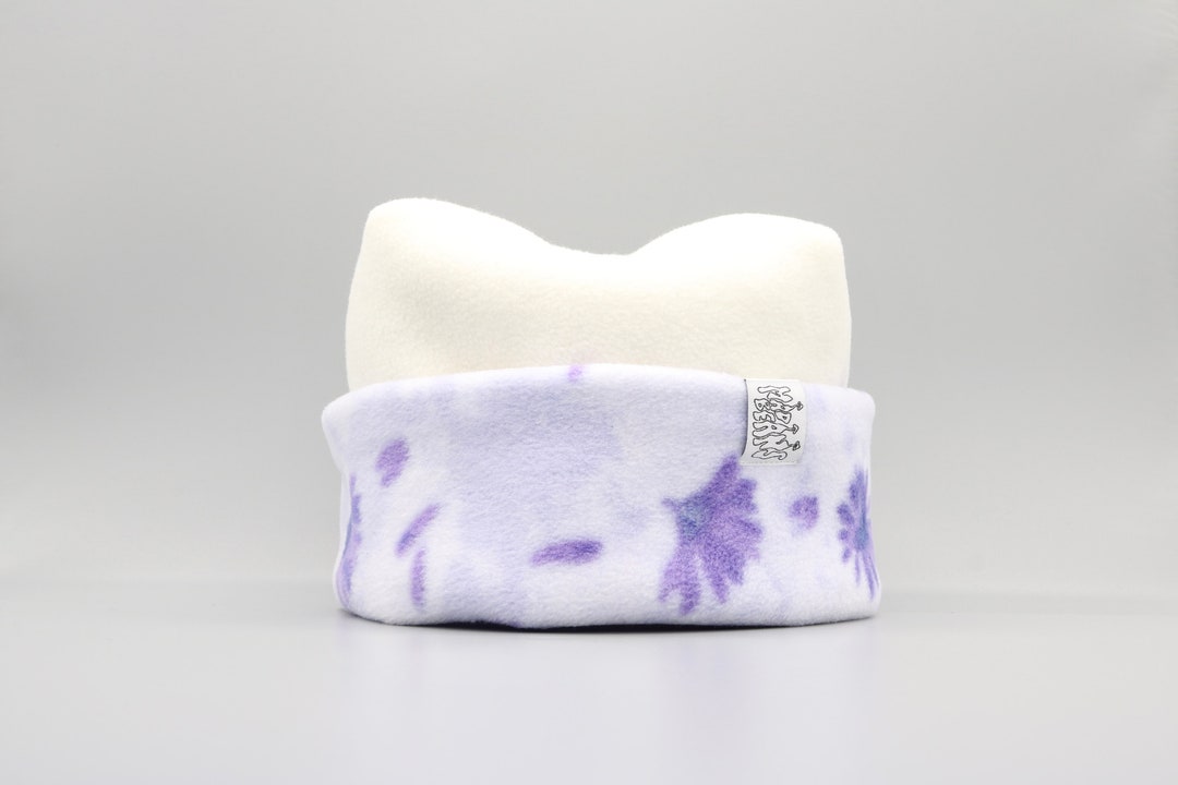 Cream and Purple Flowers Handmade Retro Fleece Four Point Beanie Cozy ...