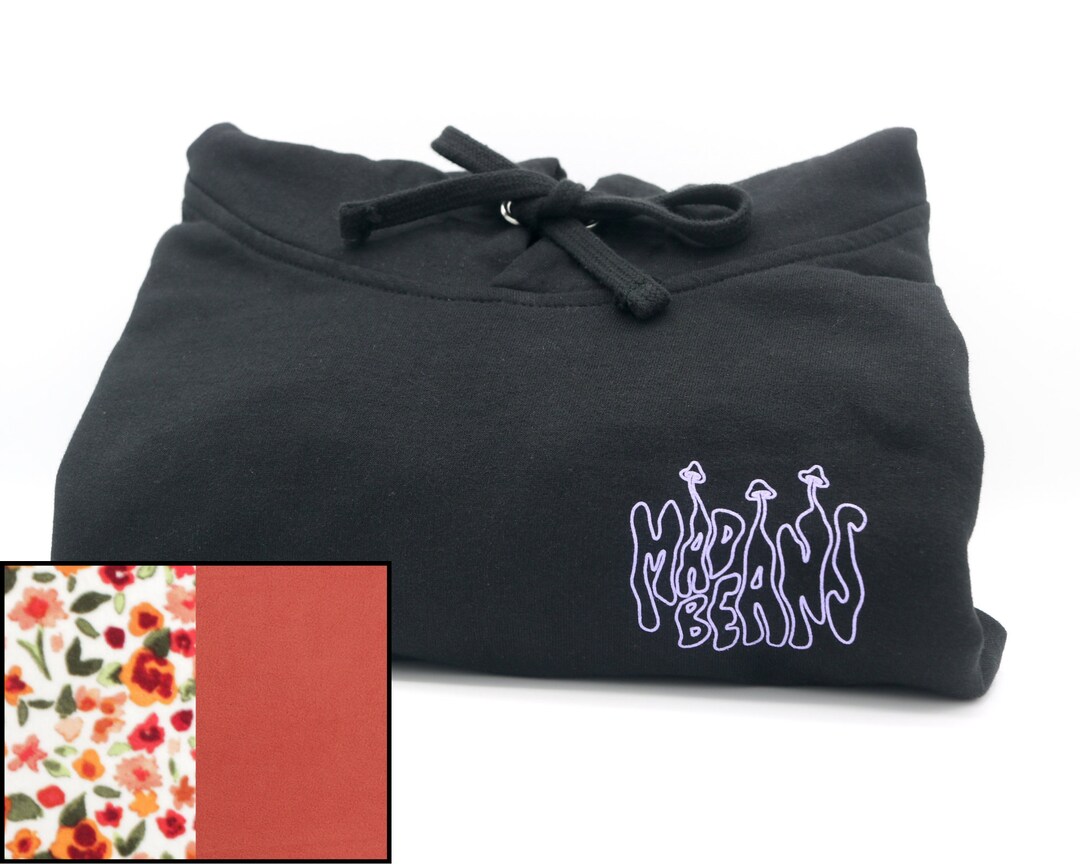 Medium Madbeans Hoodie With Red/orange Flowers and Burnt Orange Fleece ...