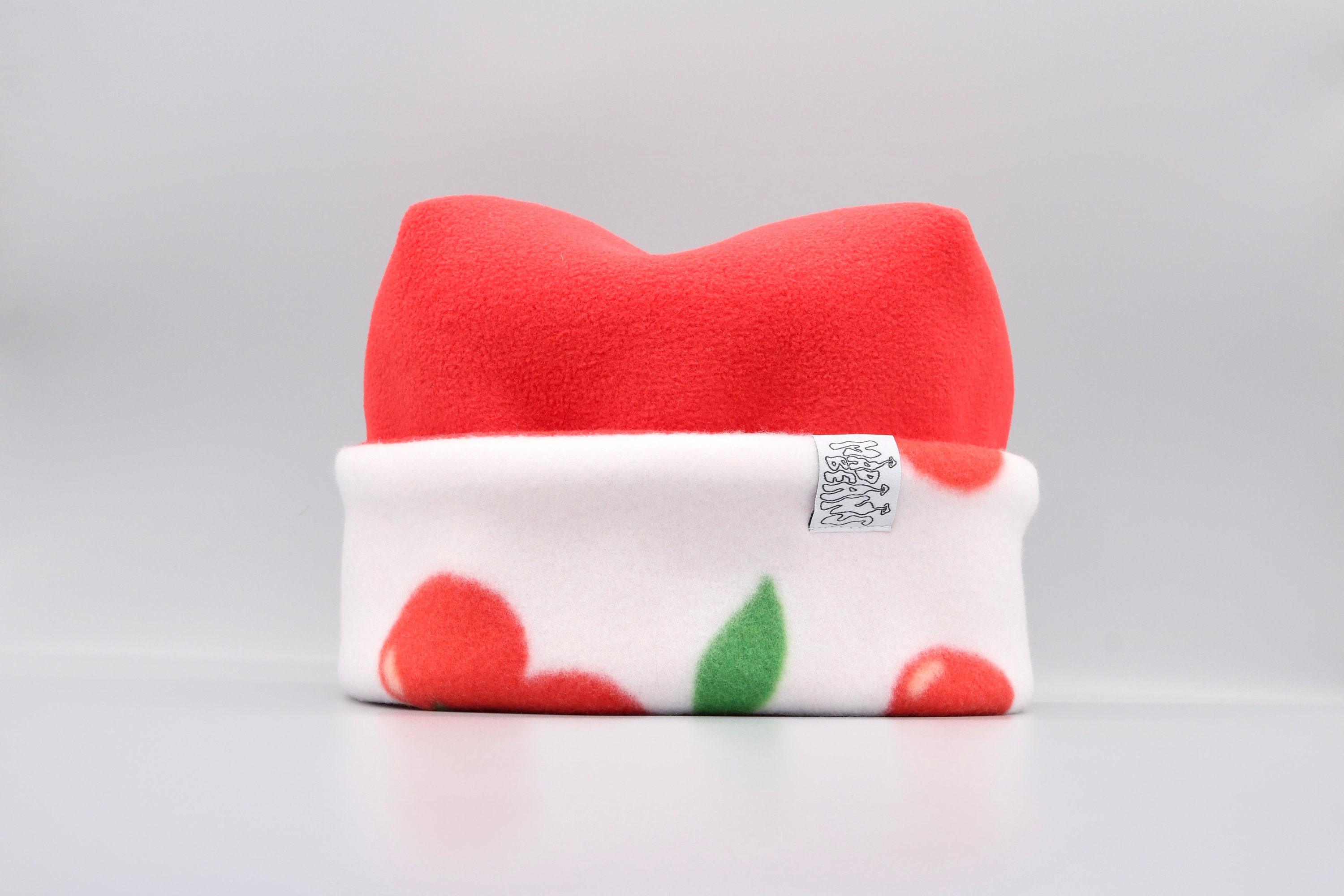 Red and Cherries Handmade Retro Fleece Four Point Beanie Cozy Funky ...