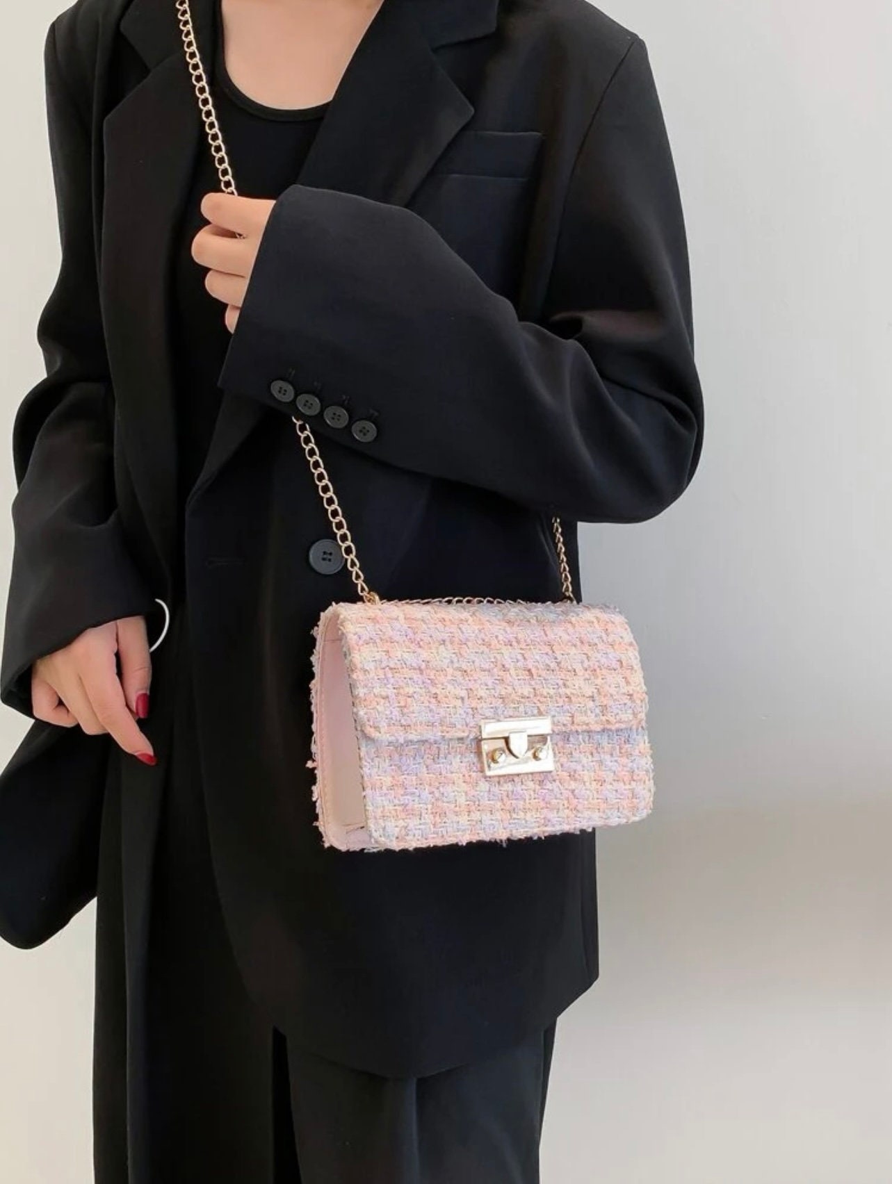 Mini Plaid Pattern Tweed Square Purse, Women Purse, Crossbody Bag, Mini ...