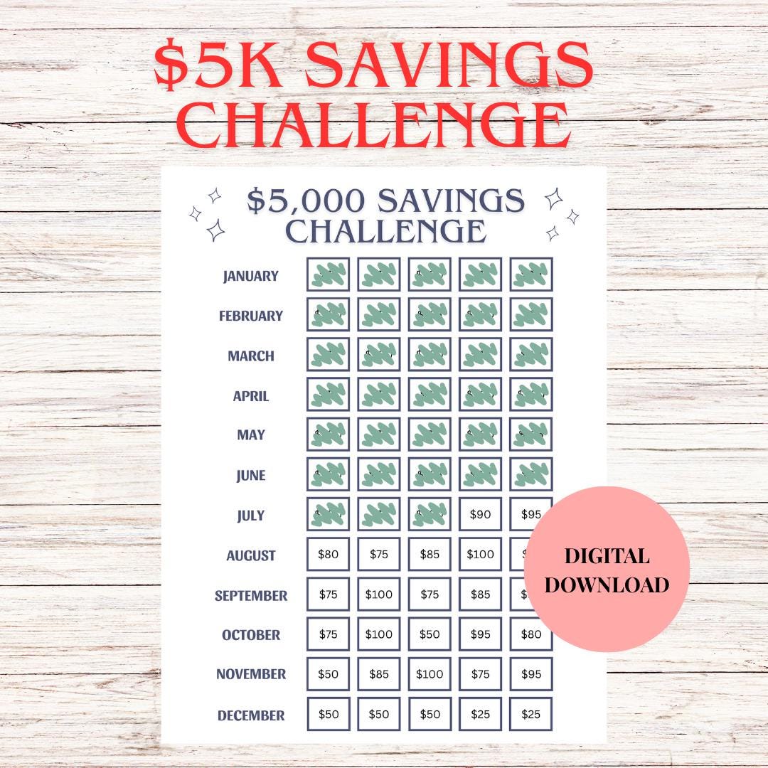 5K Savings Challenge Tracker Printable Sheet - Etsy