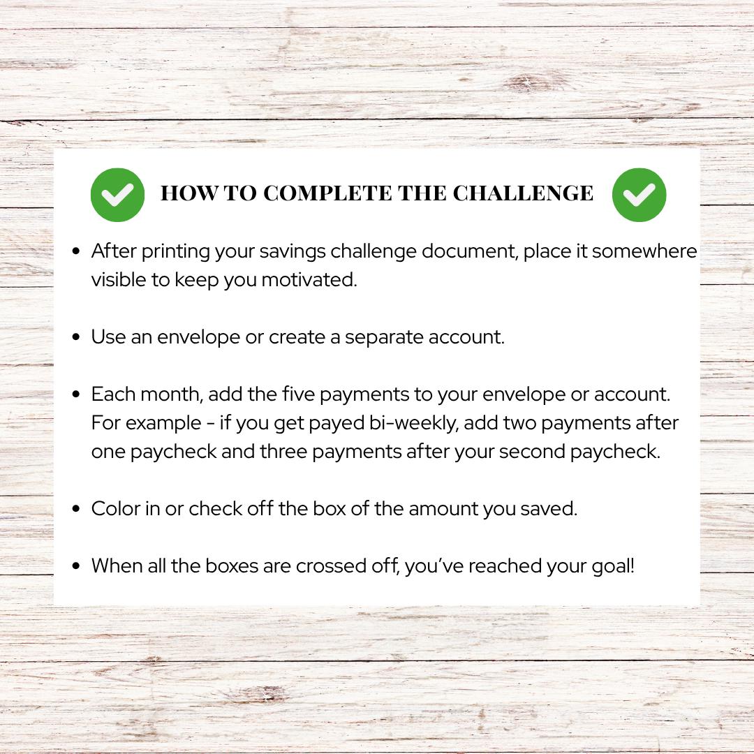 5K Savings Challenge Tracker Printable Sheet - Etsy
