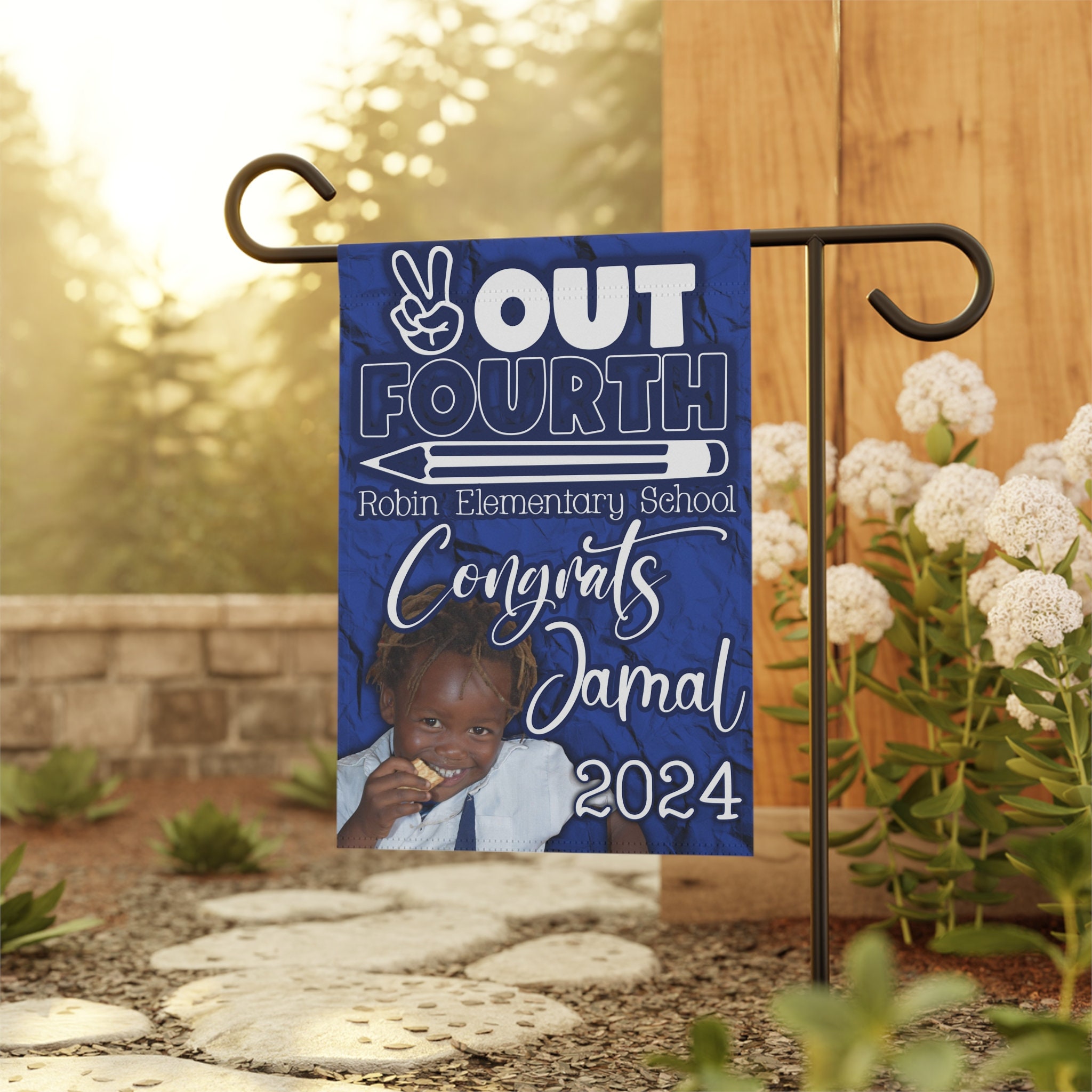 Custom 4th Grade Graduation Flag, Graduate Photo Yard Sign School ...