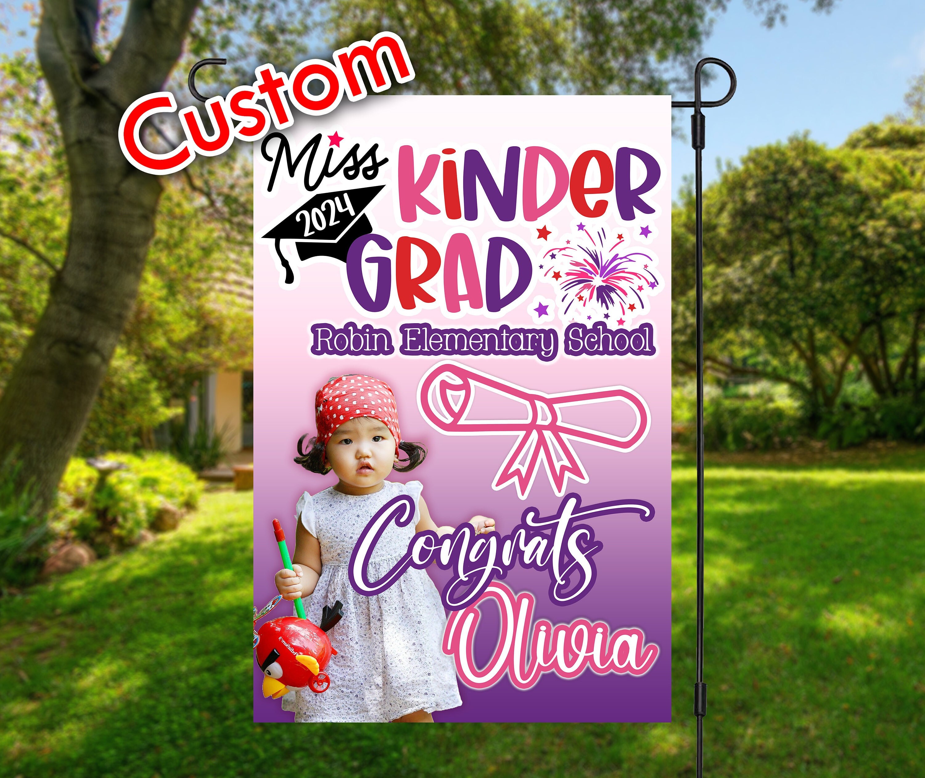 Custom Graduation Kindergarten Flag, Graduate Photo Yard Sign School ...