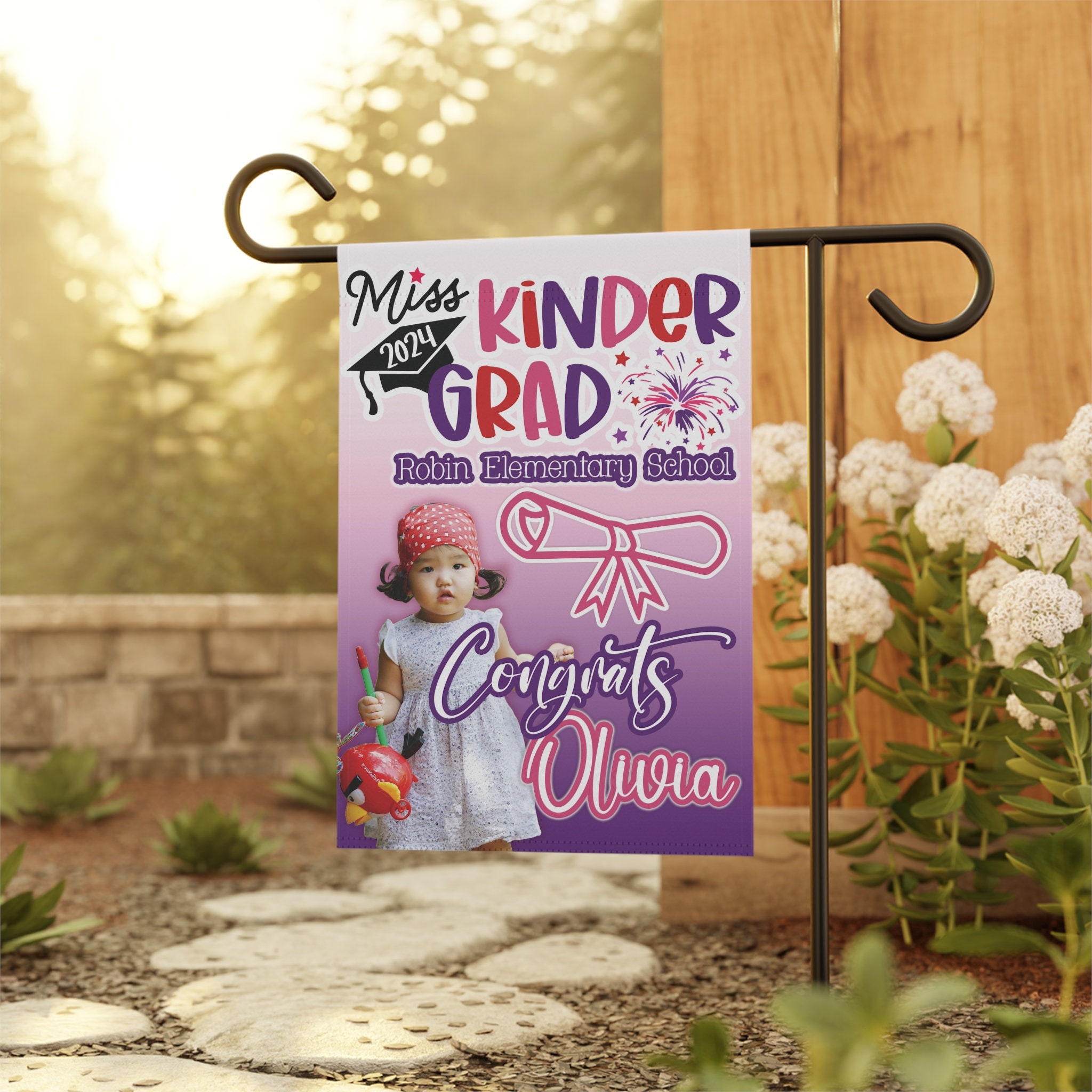 Custom Graduation Kindergarten Flag, Graduate Photo Yard Sign School ...